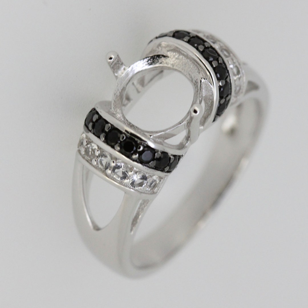 Sterling Silver Semi Mount Ring Setting Round RD 8x8mm Black Spinel ...