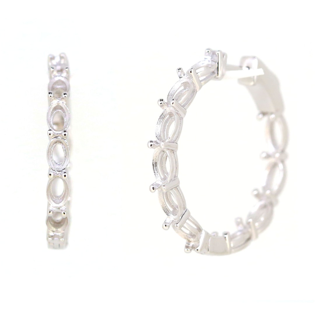 Sterling Silver Semi Mount Earrings Setting Oval OV 6x4mm Inside Out ...