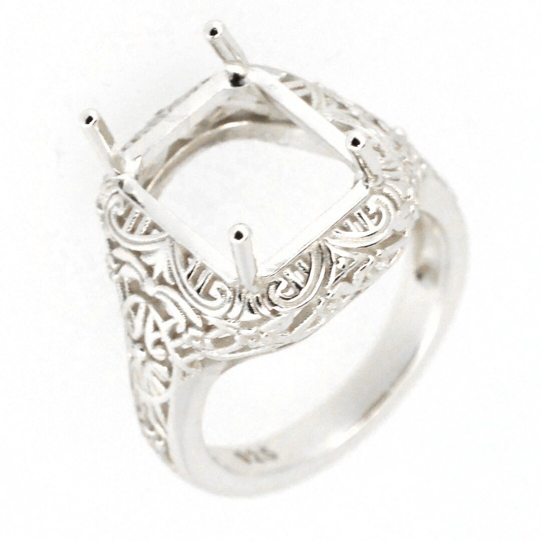 Sterling Silver Semi Mount Ring Setting Emerald OCT 11x9 Mm Art Deco ...