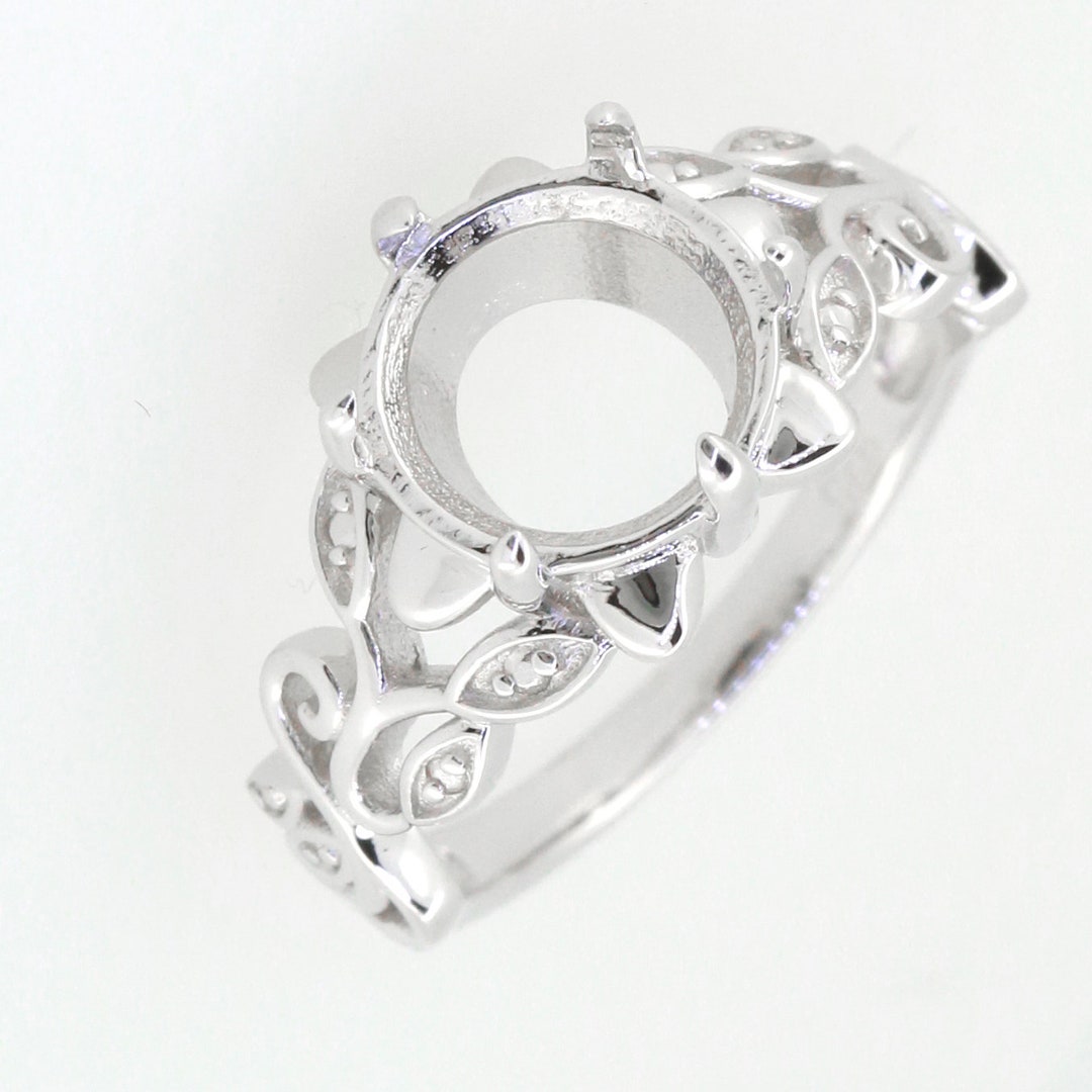 Sterling Silver Semi Mount Ring Setting Round RD 10x10mm Art Nouveau ...