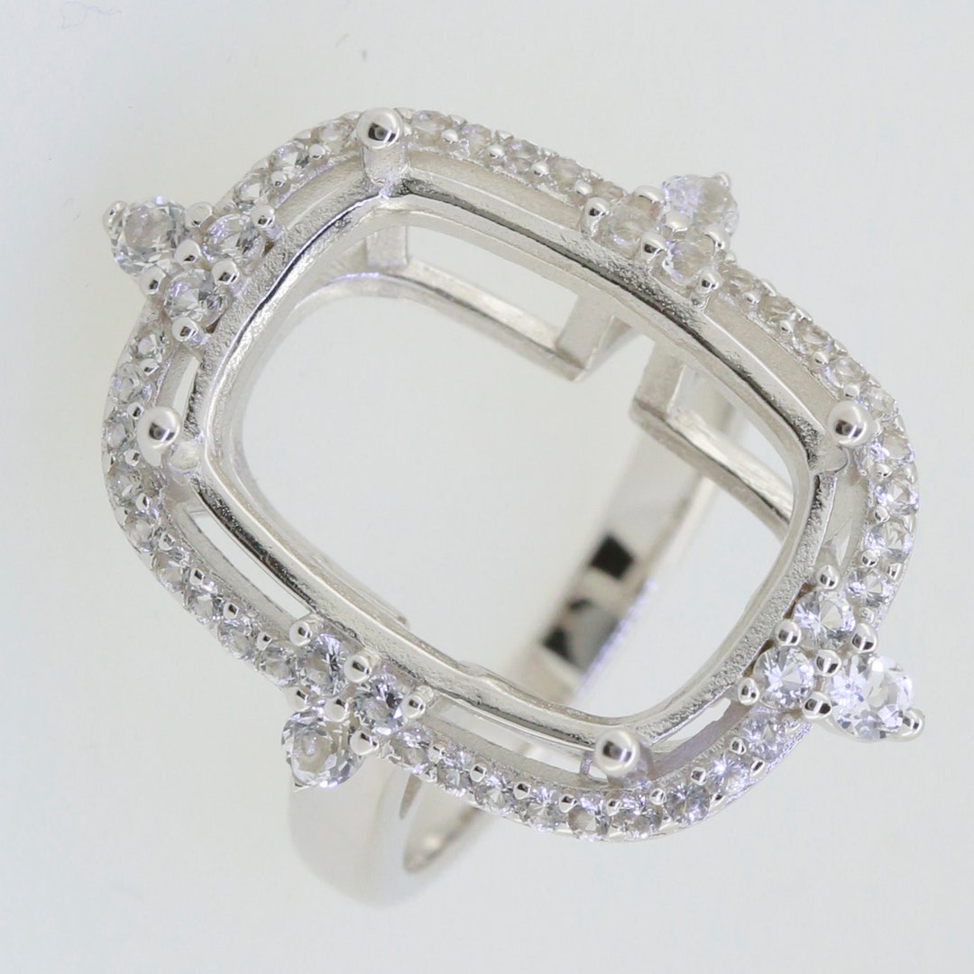 Sterling Silver Semi Mount Ring Setting Cushion CU 18x13mm W/ White ...