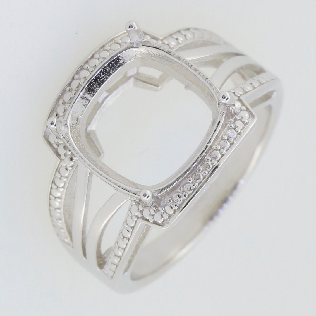 Sterling Silver Semi Mount Ring Setting Cushion CU 12x12mm W/ White ...
