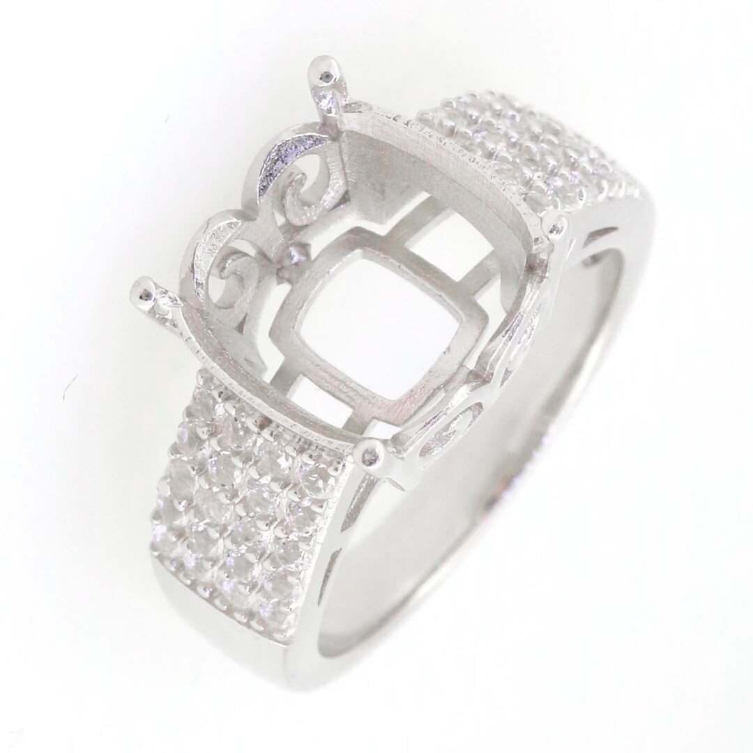 Sterling Silver Semi Mount Ring Setting Cushion CU 12x12mm W/ White ...