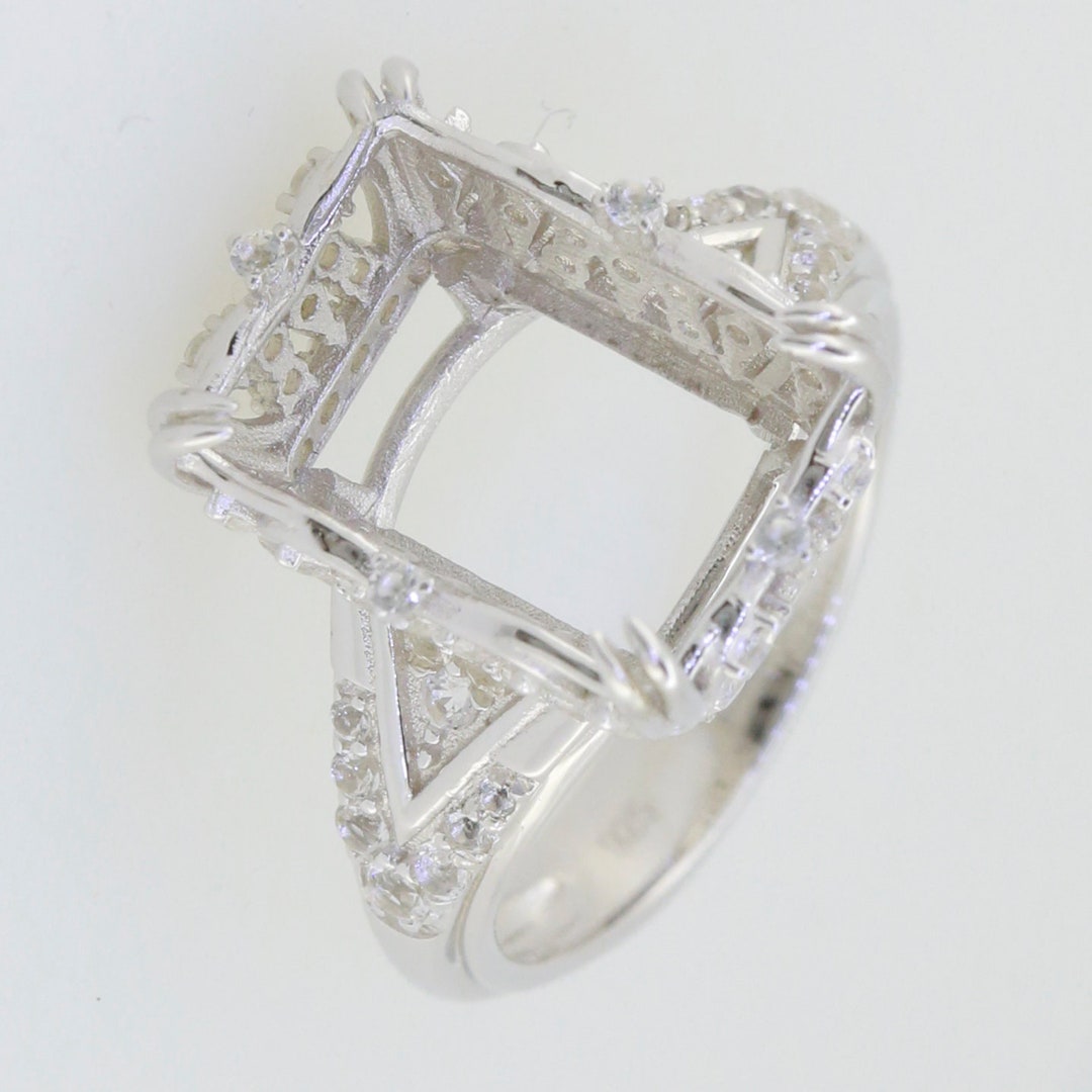 Sterling Silver Semi Mount Ring Setting OCT 14x10mm W/ White Topaz ...