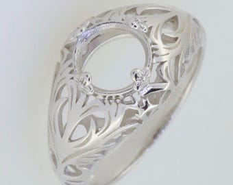 Sterling Silver Semi Mount Ring Setting Round RD 8x8mm Art Deco Style ...