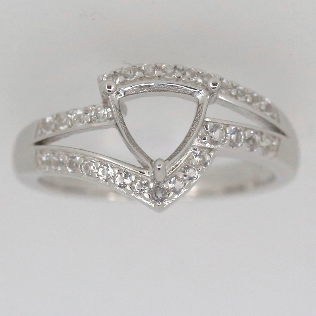 Sterling Silver Semi Mount Ring Setting Trillion TRI 7x7mm Halo W ...