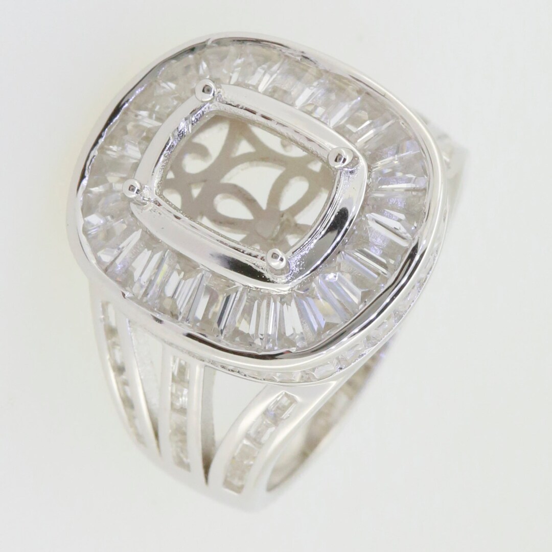 Sterling Silver Semi Mount Ring Setting Cushion CU 9x7 Cocktail Ring ...