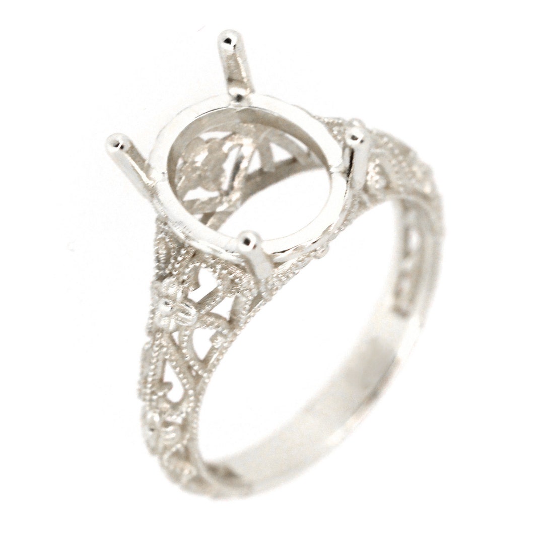 Sterling Silver Semi Mount Ring Setting Oval OV 11x9mm Art Deco Style ...