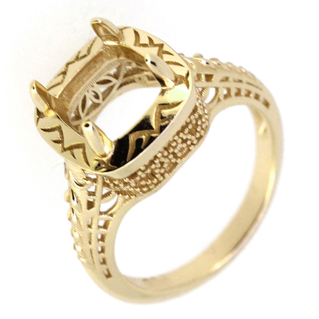 Sterling Silver Semi Mount Ring Setting Cushion CU 8x8mm Art Deco Style ...