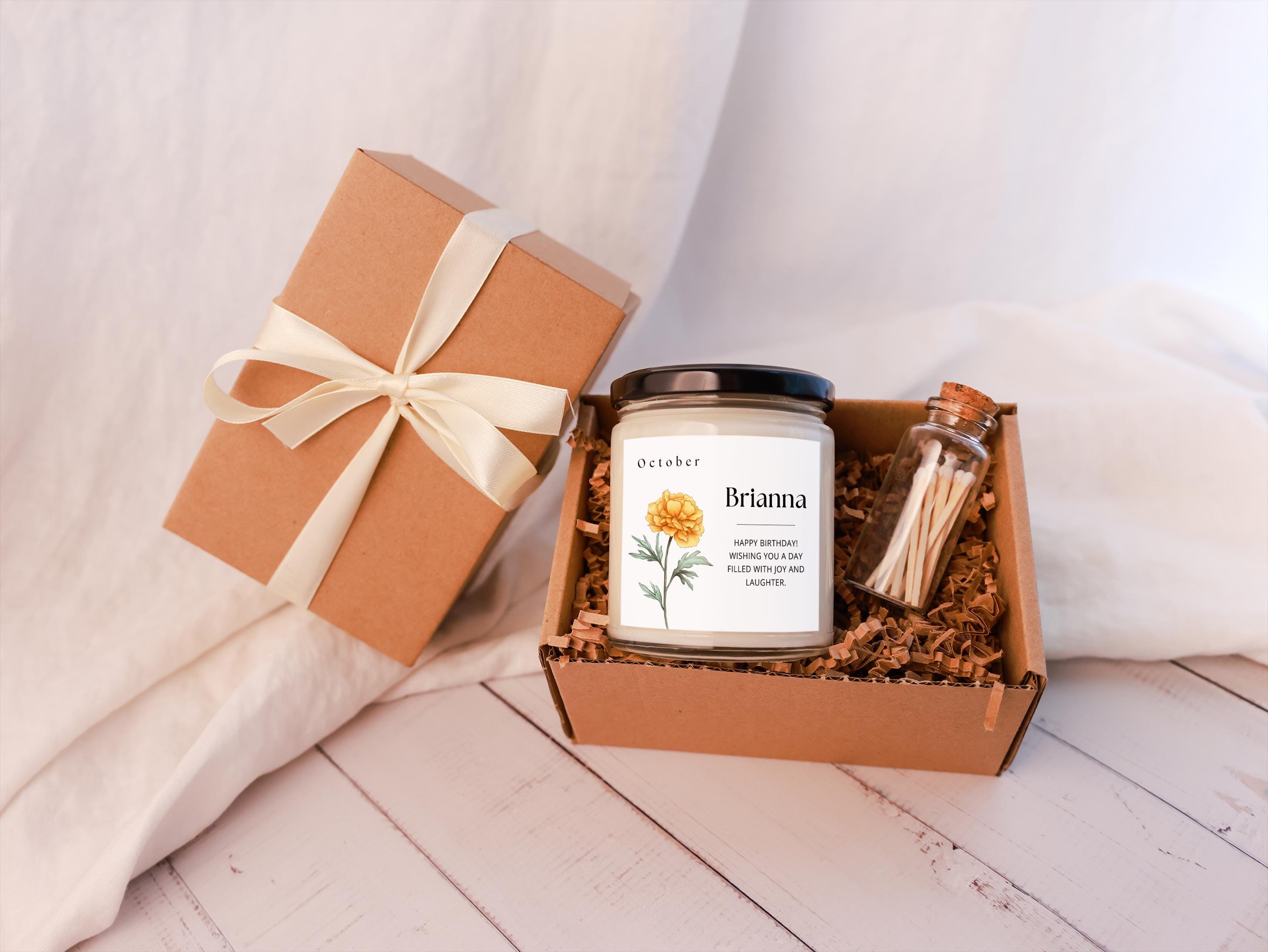 October Birth Flower Candle Gift Box, Personalized Birthday Gift ...