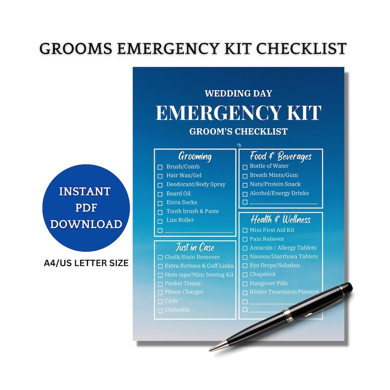 Wedding Day Emergency Kit Checklist for Grooms - Etsy