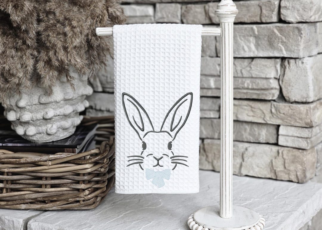 Bunny Kitchen Embroidered Towels, Kitchen Tea Towel, Easter Bunny Dish ...