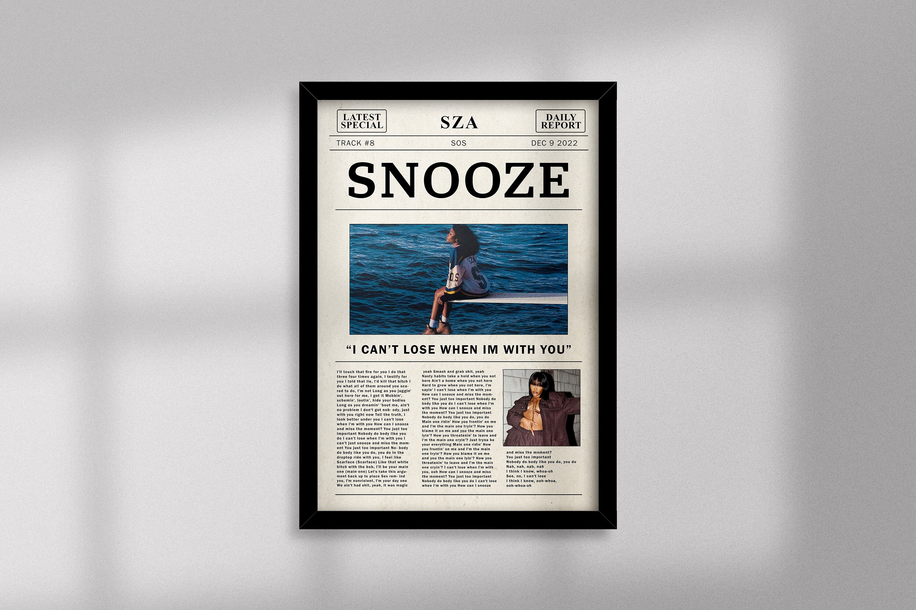 SZA Retro Newspaper Print, Snooze Lyric Print, SOS Album Art, SZA Gift ...