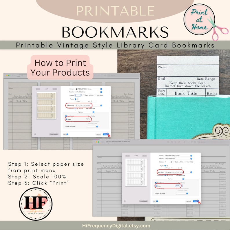 Printable Library Card Bookmarks Digital Download Reading Challenge ...