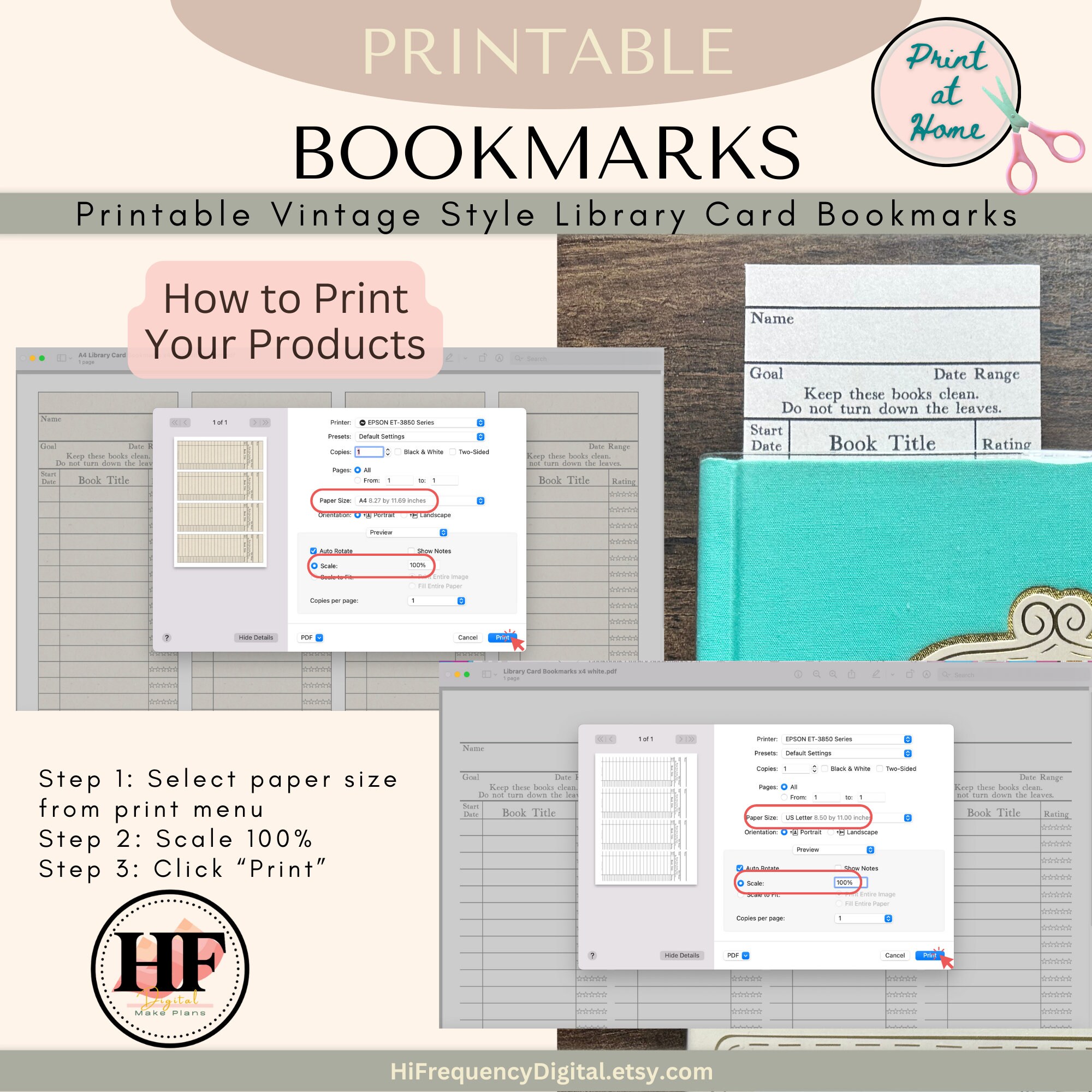 Printable Library Card Bookmarks Digital Download Reading Challenge ...