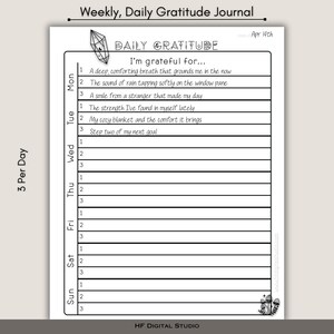Weekly Gratitude Journal Printable & Digital Insert: 3 Styles, Daily ...
