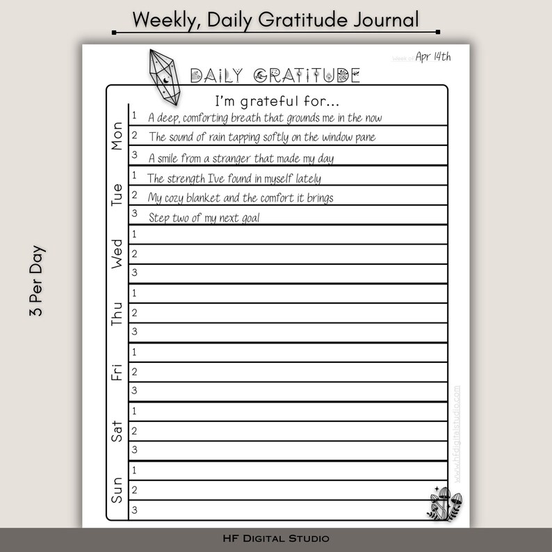 Weekly Gratitude Journal Printable & Digital Insert: 3 Styles, Daily ...