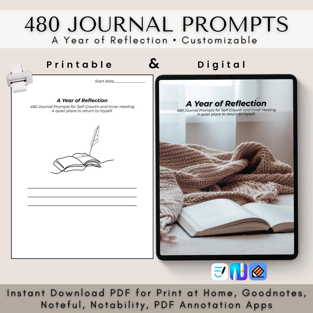 480 Journal Prompts: Year of Reflection | Custom Digital & Printable ...