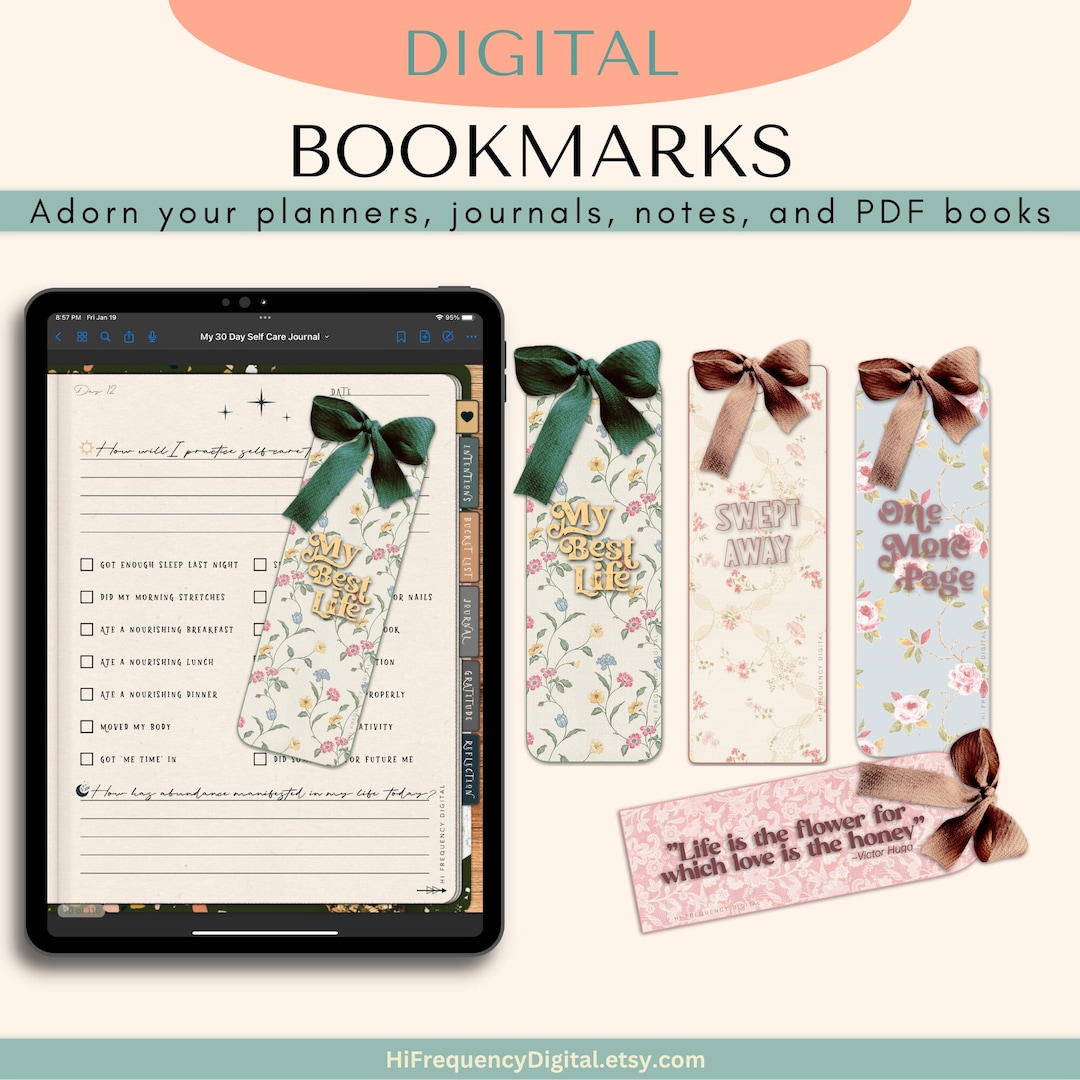 Digital Planner Bookmarks Digital Bookmarks Goodnotes Bookmarks Floral ...