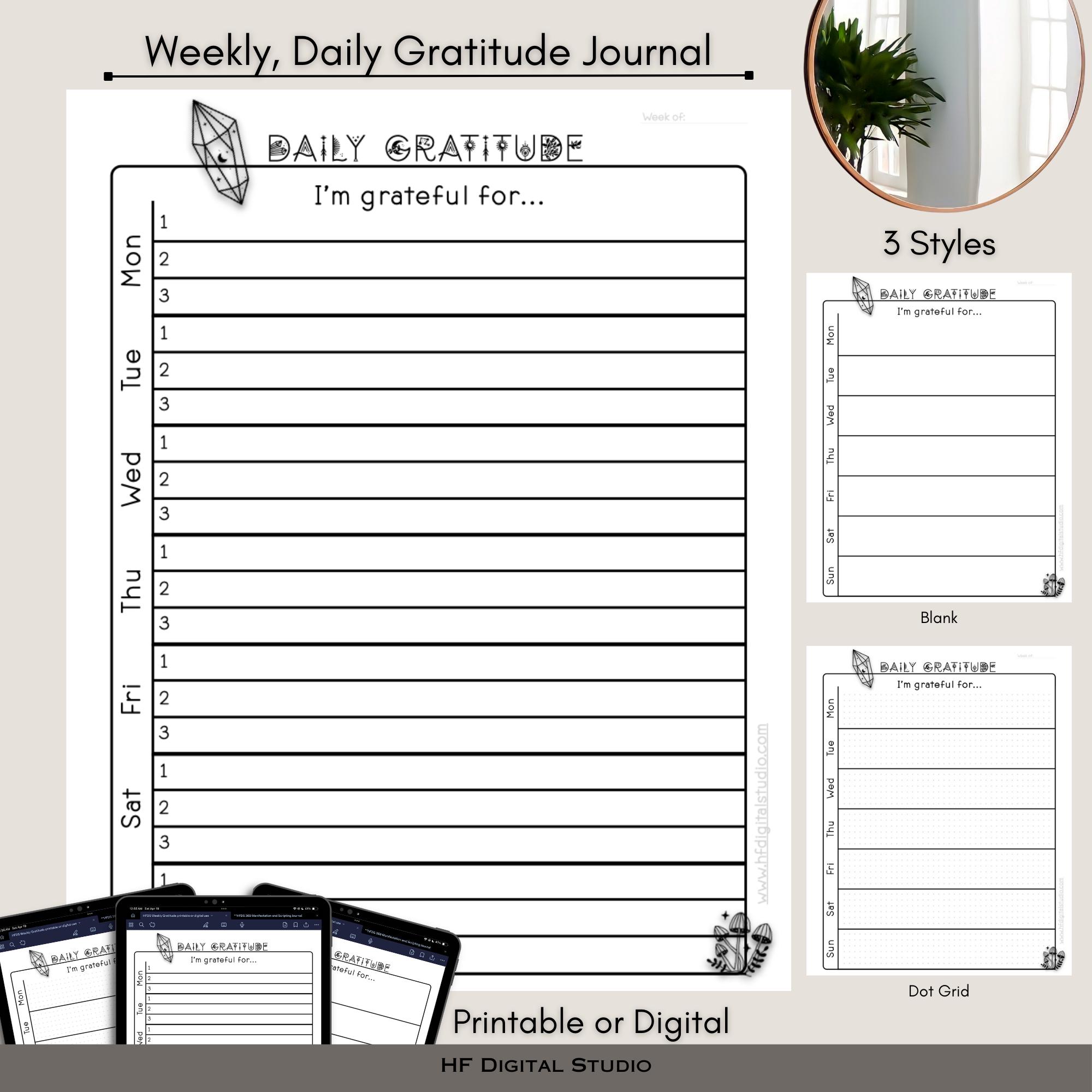 Weekly Gratitude Journal Printable & Digital Insert: 3 Styles, Daily ...