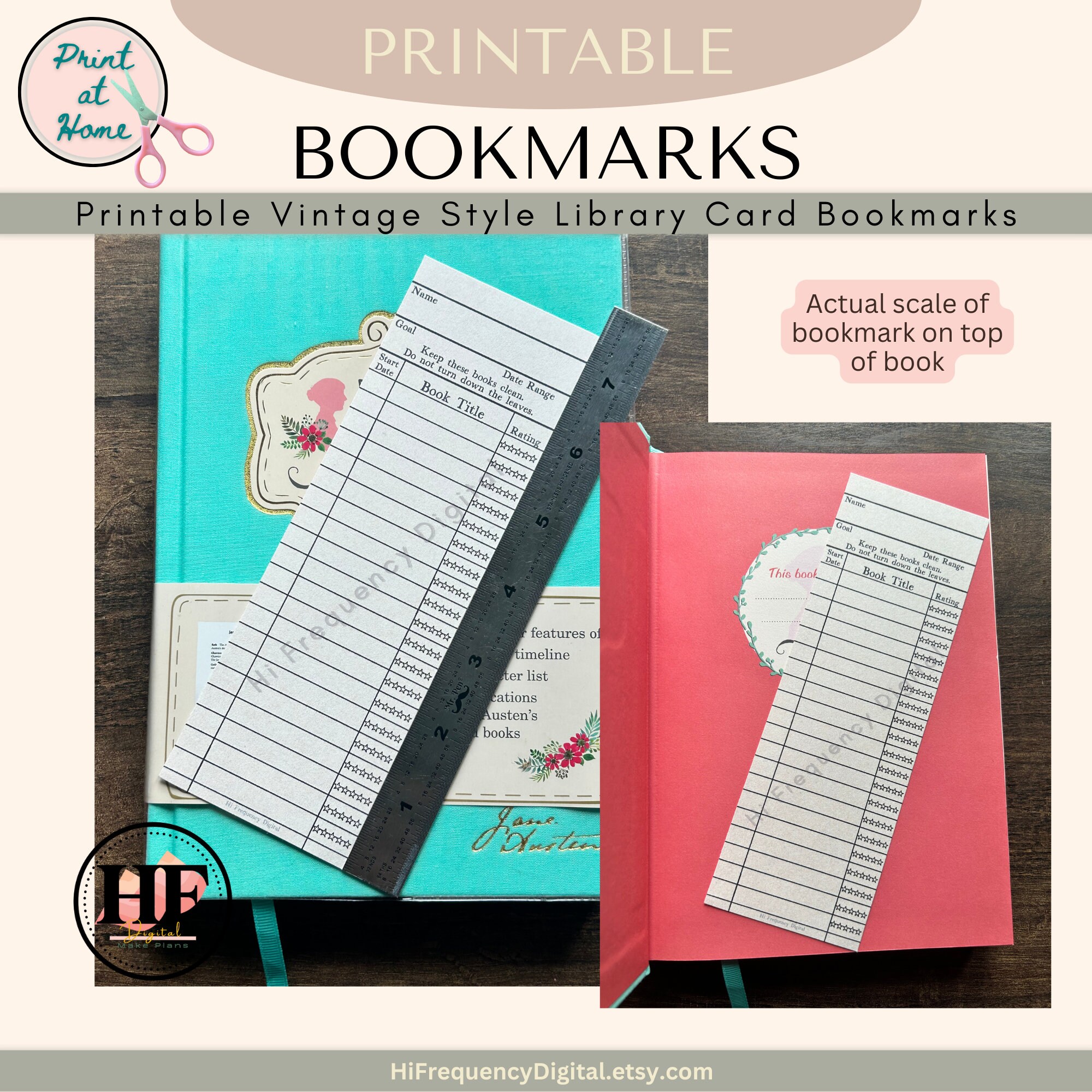Printable Library Card Bookmarks Digital Download Reading Challenge ...