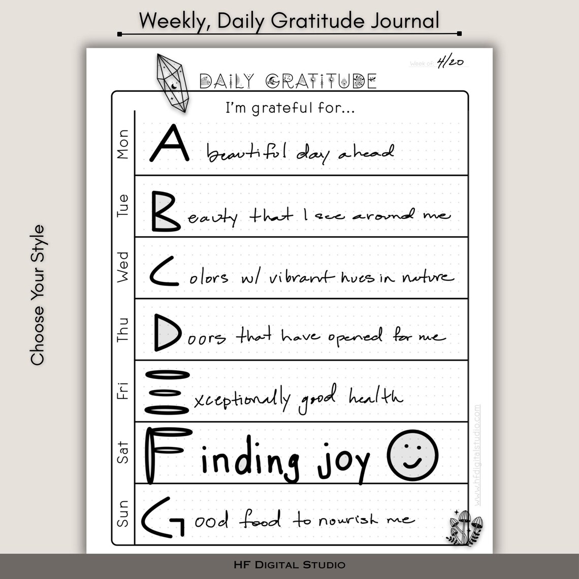 Weekly Gratitude Journal Printable & Digital Insert: 3 Styles, Daily ...