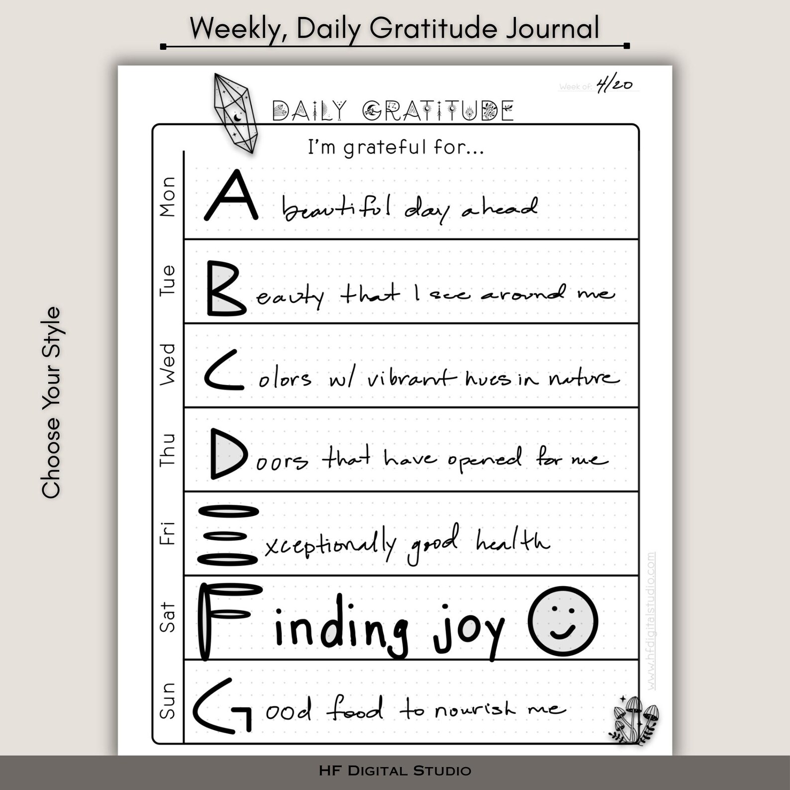 Weekly Gratitude Journal Printable & Digital Insert: 3 Styles, Daily ...