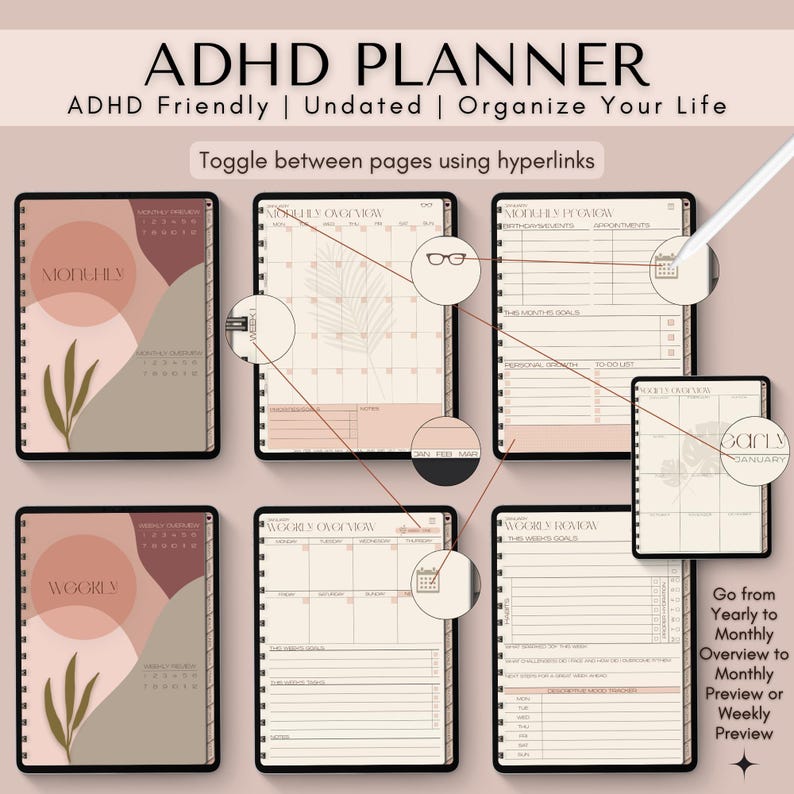 ADHD Digital Planner, Goodnotes Planner for Ipad, Daily Weekly Monthly ...