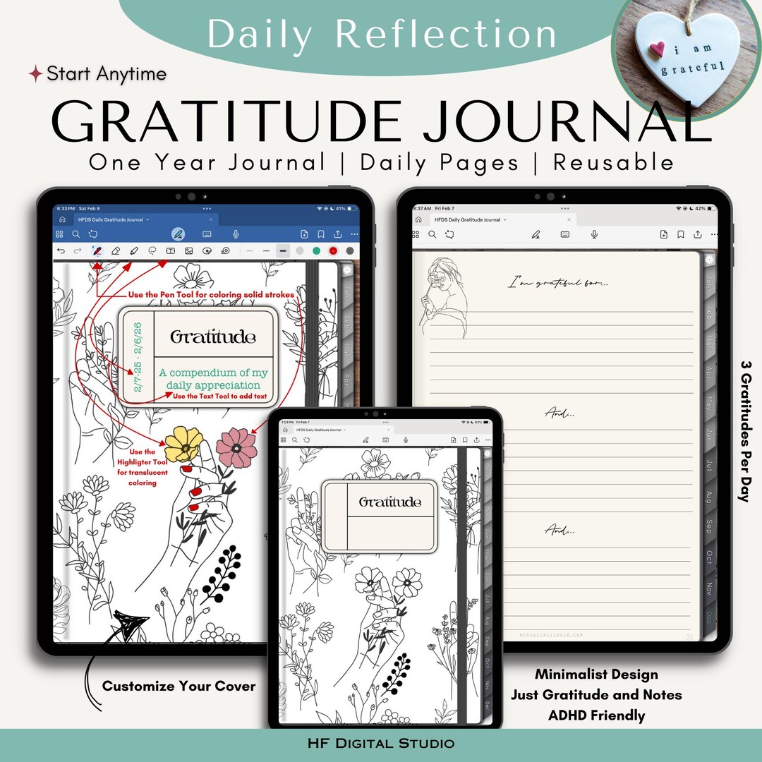 ADHD Digital Gratitude Journal Goodnotes Minimalist Daily Gratitude ...