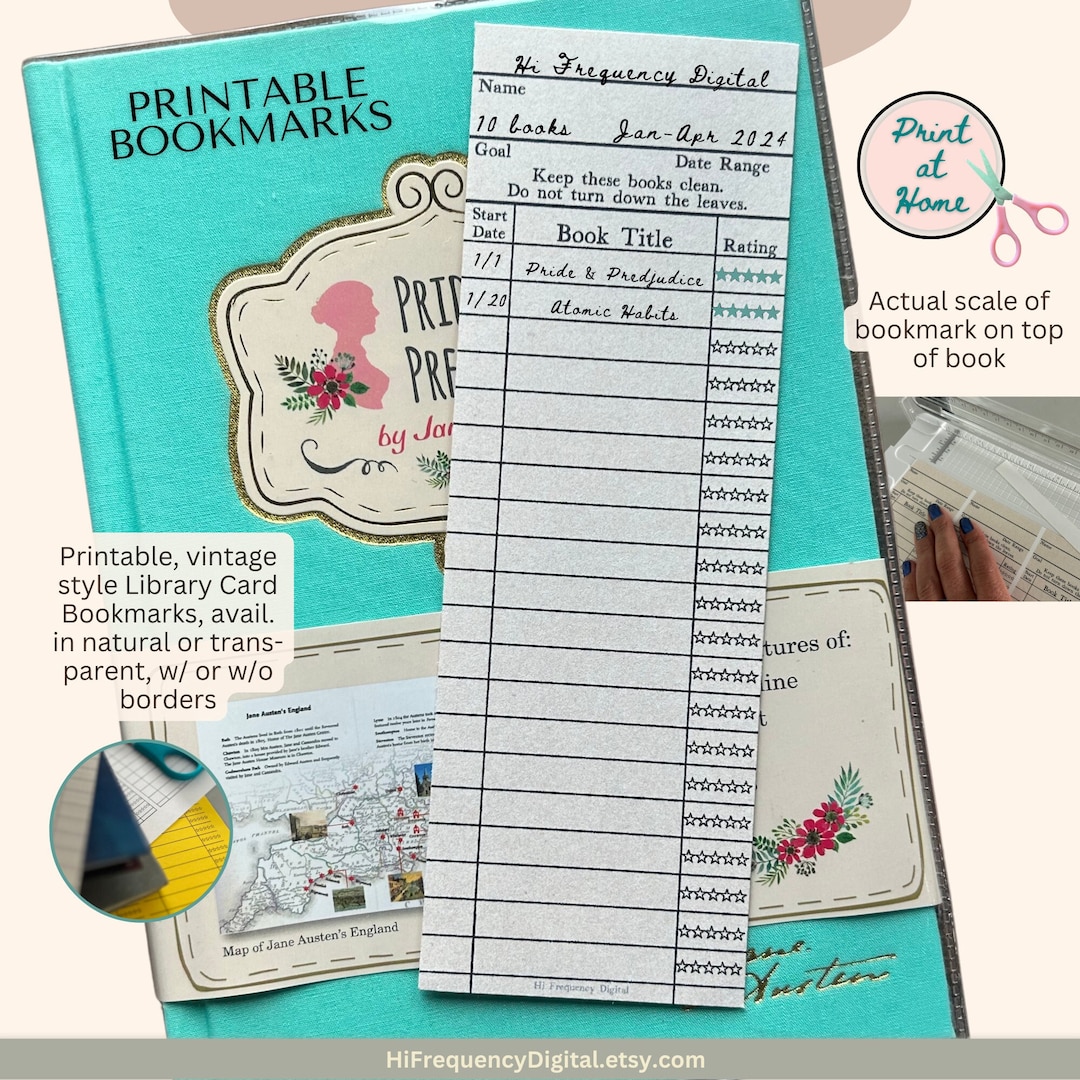 Printable Library Card Bookmarks Digital Download Reading Challenge ...