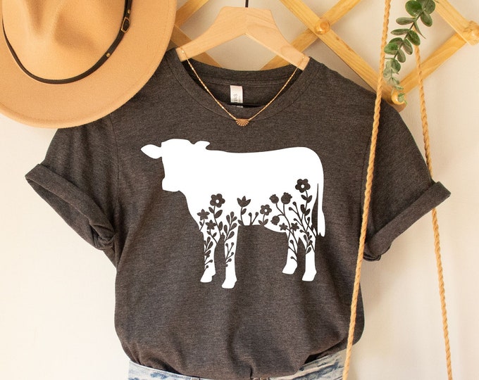 Floral Cow Shirt, Cow T Shirt, Cow Lover Shirt, Farming Shirt, Farm ...