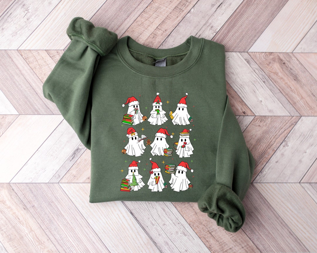 Christmas Ghost Book Sweatshirt,cute Christmas Ghost Sweater,ghost ...