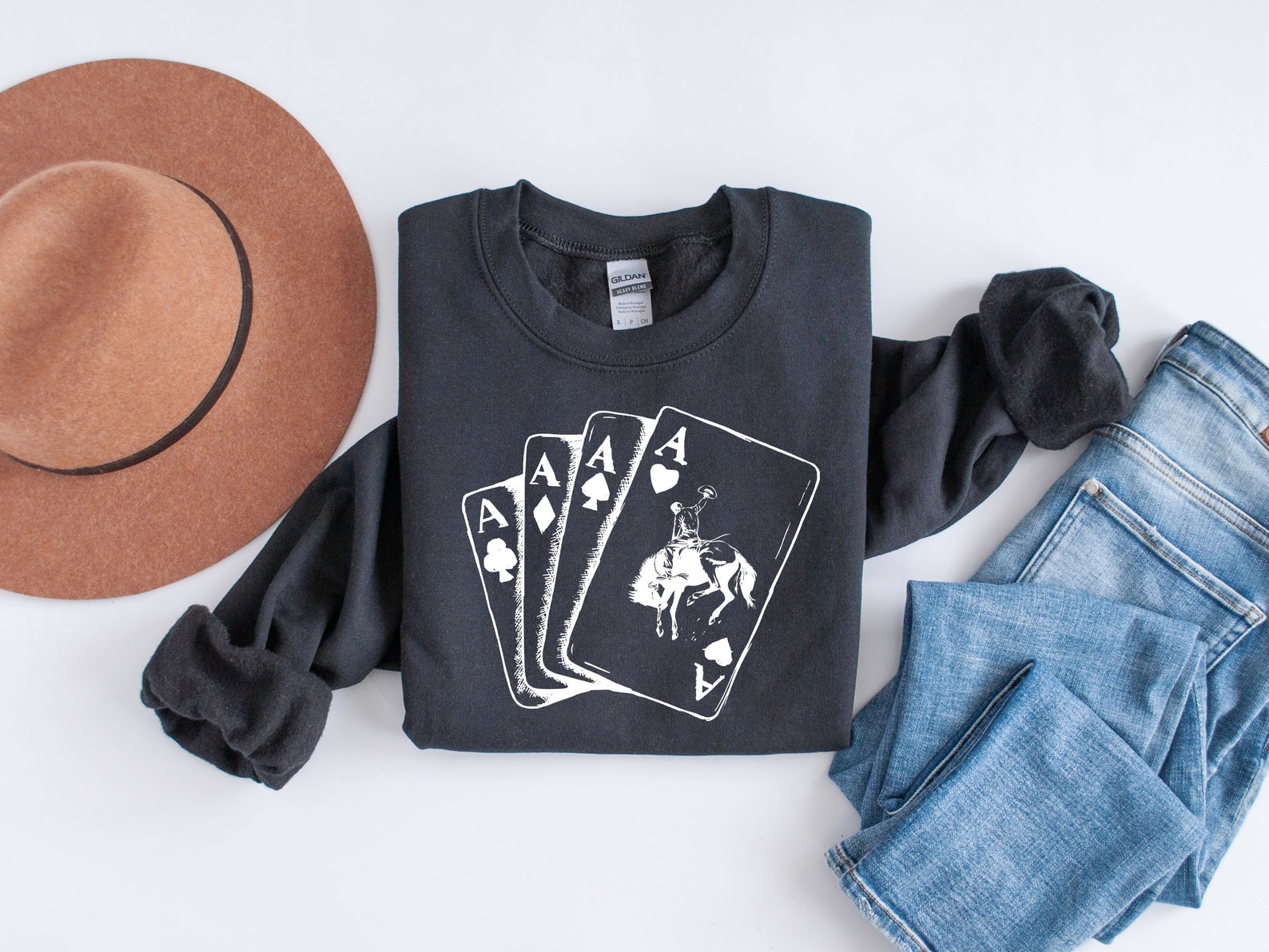Ace Card Cowboy Sweatshirt Playing Card Sweatshirt Poker - Etsy