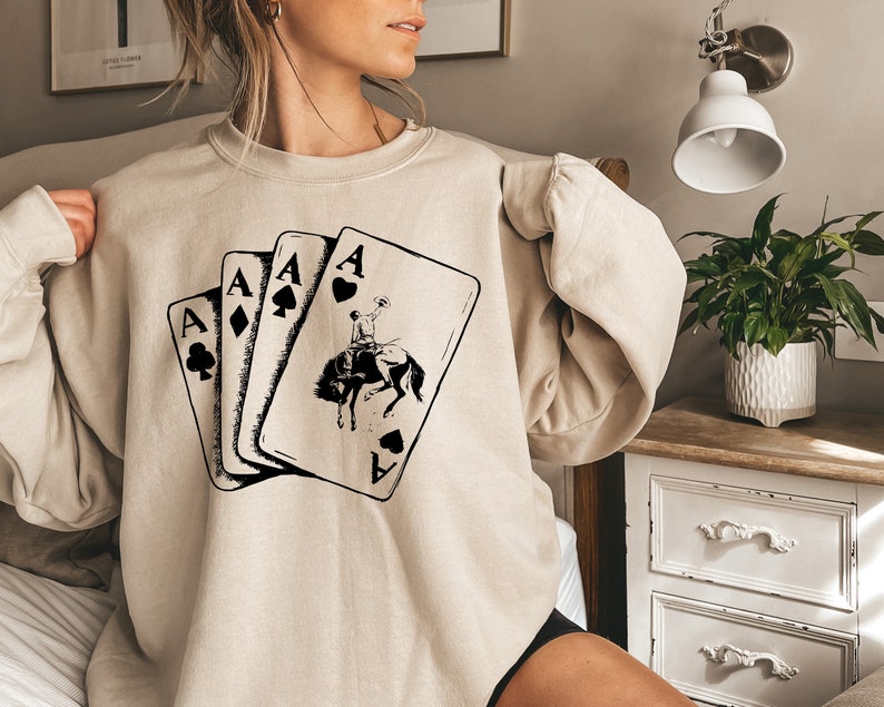 Ace Card Cowboy Sweatshirt Playing Card Sweatshirt Poker - Etsy