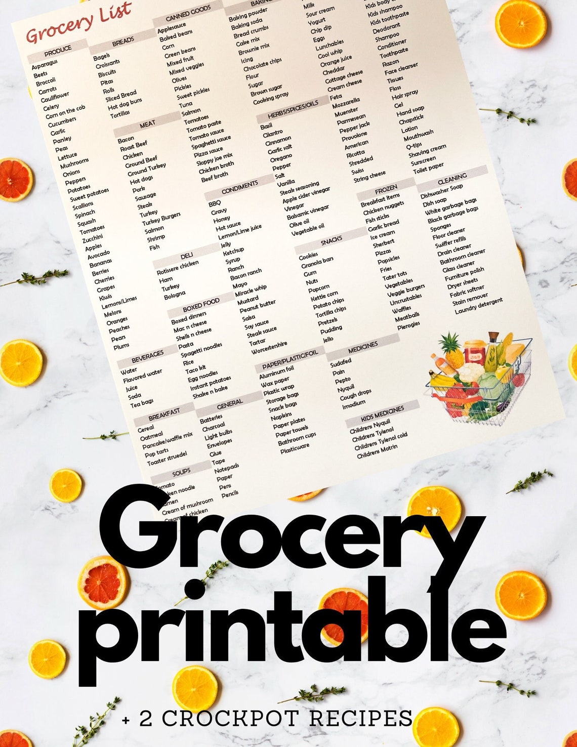 Market Grocery Groceries List Printable + 2 Easy Crockpot Recipes ...