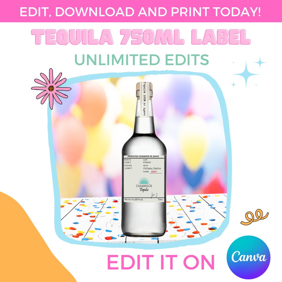 New Design | Tequila Blanco Label 750ml Canva Template | Instant ...