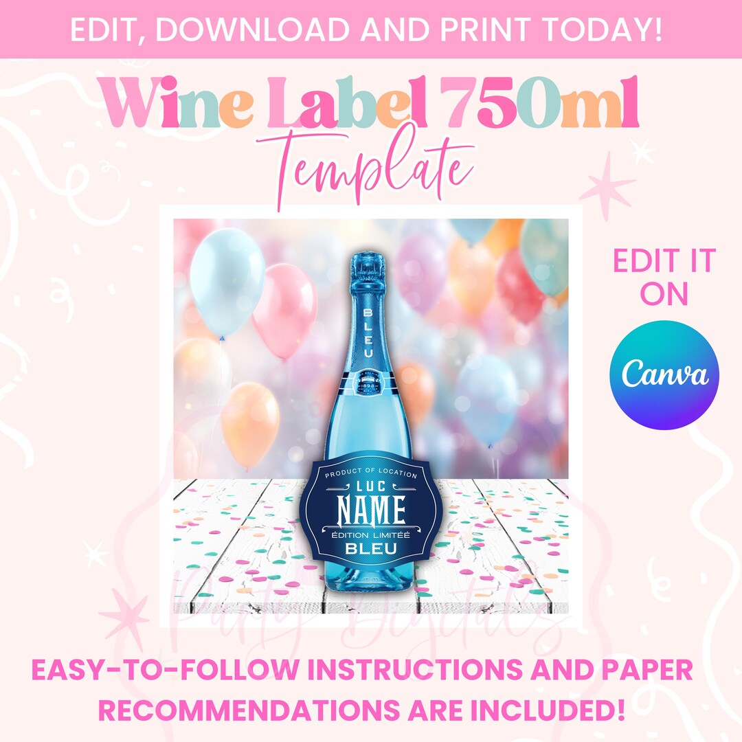 Wine Label Bleu 750ml | Canva Template | Instant Download | Unlimited ...
