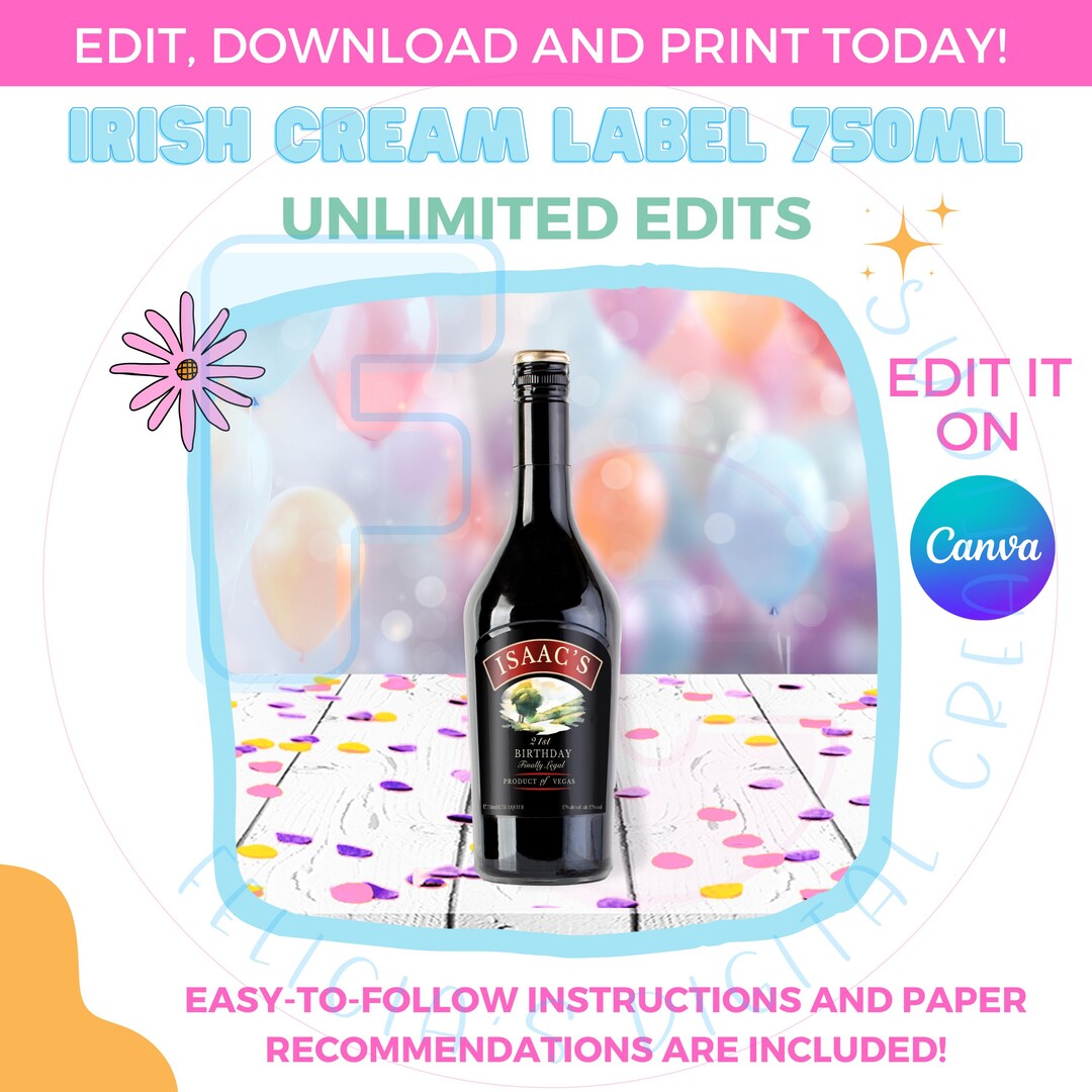 Baileys Label 750ml | Canva Template | Instant Download | Unlimited ...