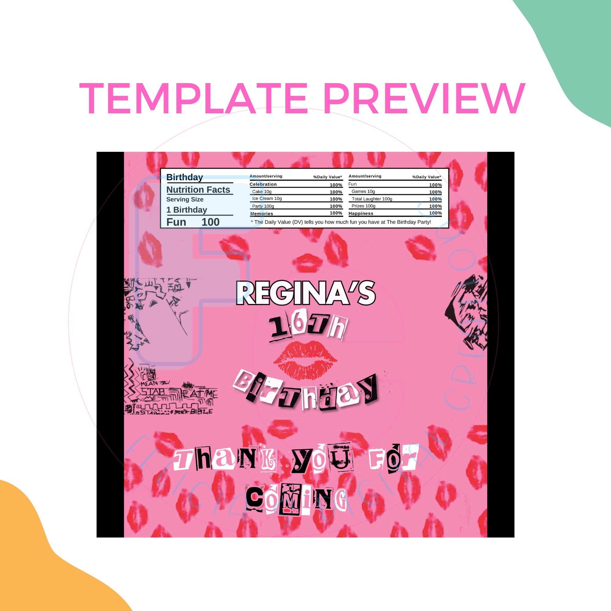 Mean Girl Candy Bar Wrapper | Canva Template | Instant Download ...