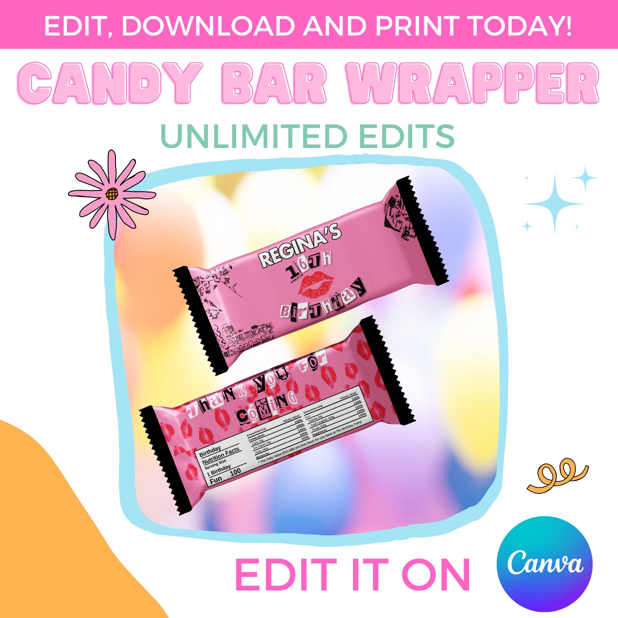 Mean Girl Candy Bar Wrapper | Canva Template | Instant Download ...
