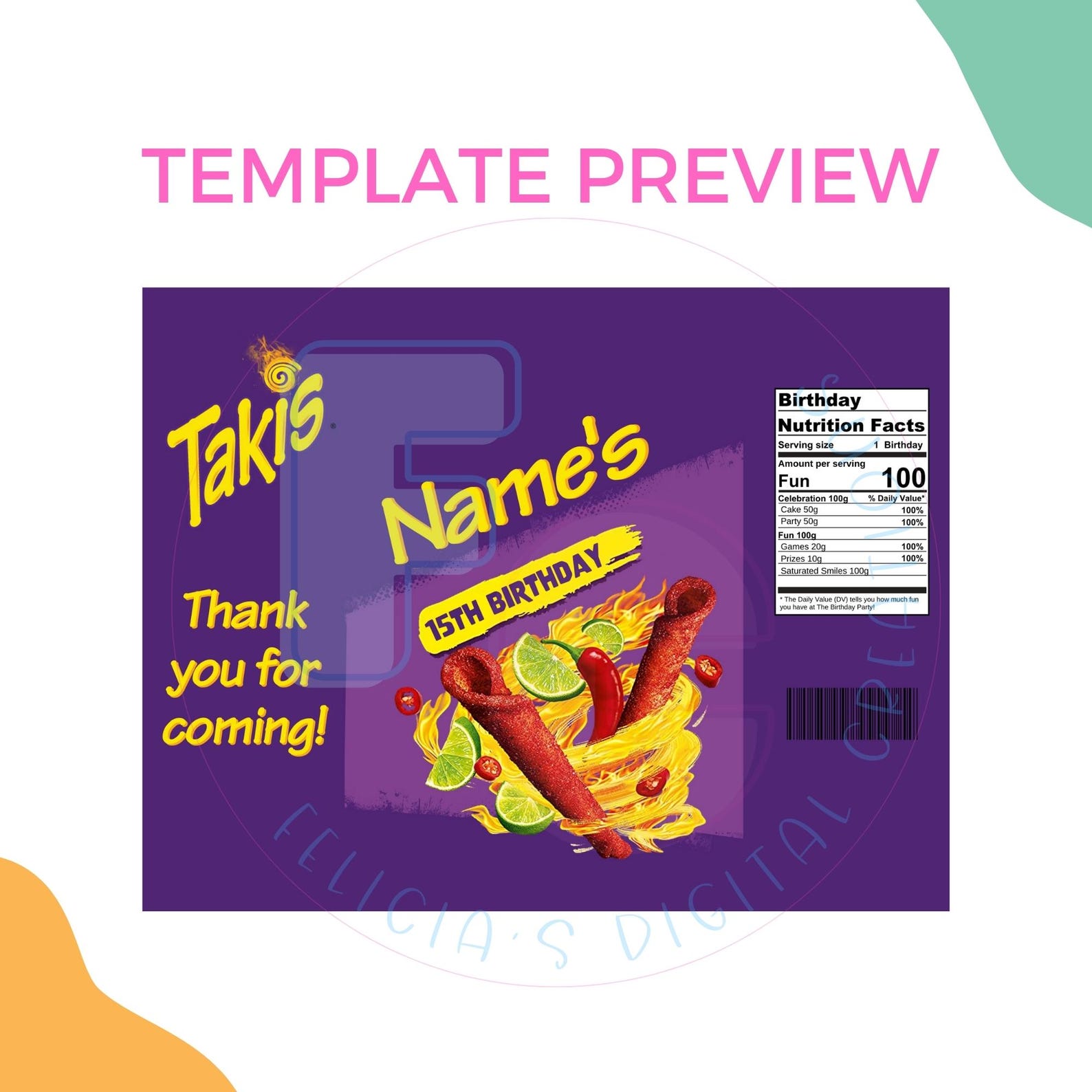 Takis Chip Bag Wrapper Canva Template | Instant Download | Unlimited ...