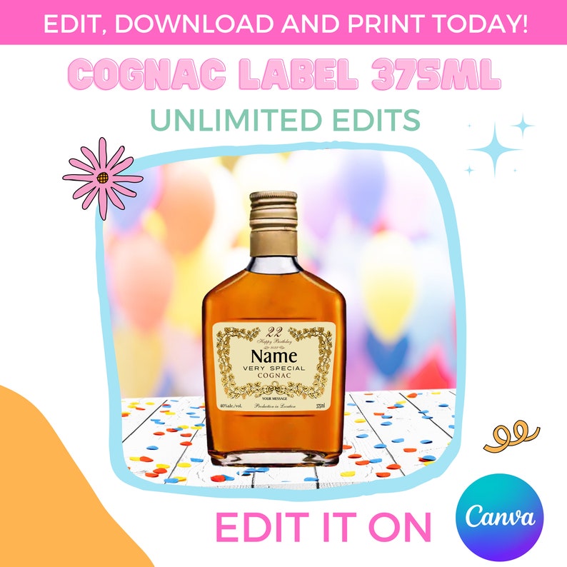 Cognac Label 375ml | Canva Template | Instant Download | Unlimited ...