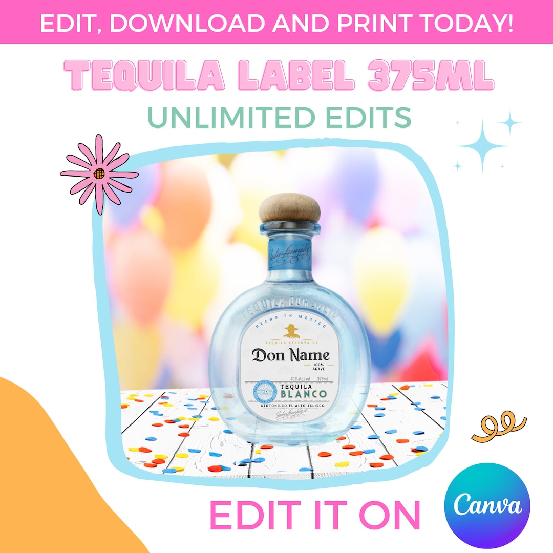 New Design | Tequila Blanco Label 375ml | Canva Template | Instant ...