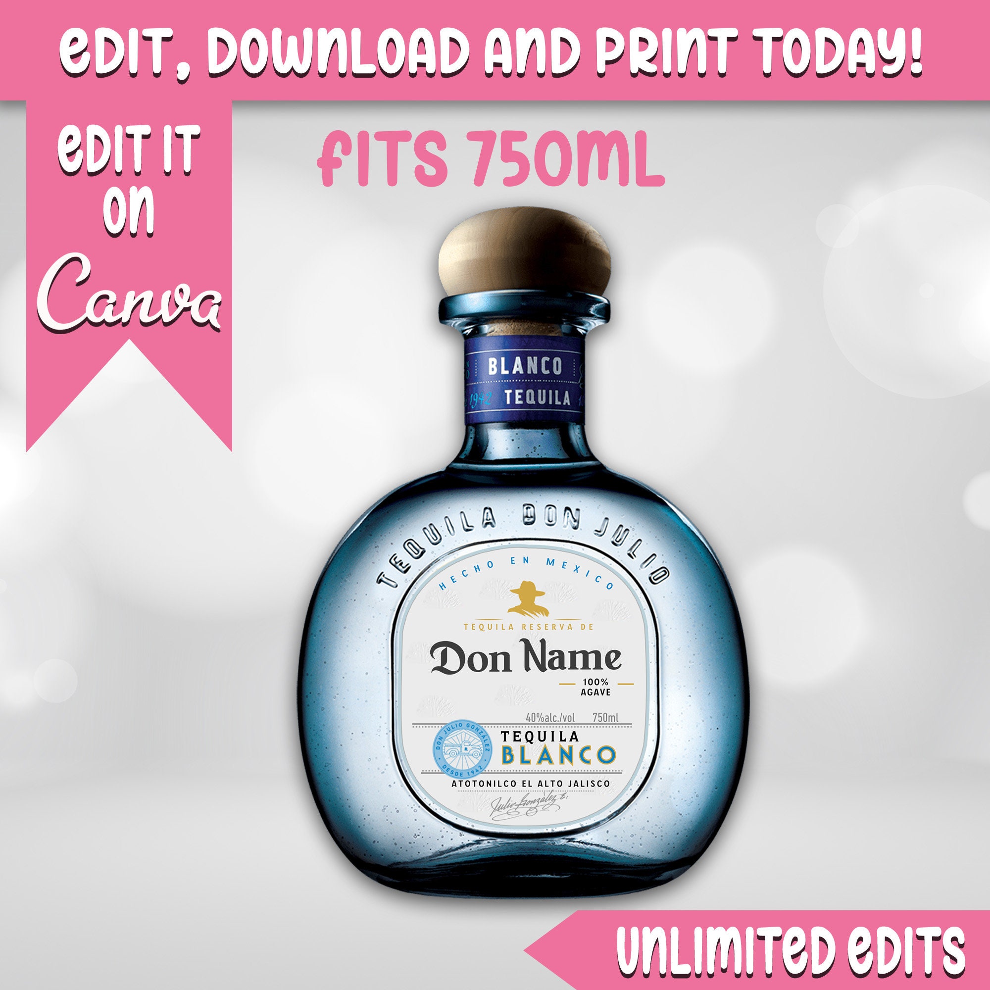 Unlimited Edits New Design Tequila Blanco Label 750ml - Etsy