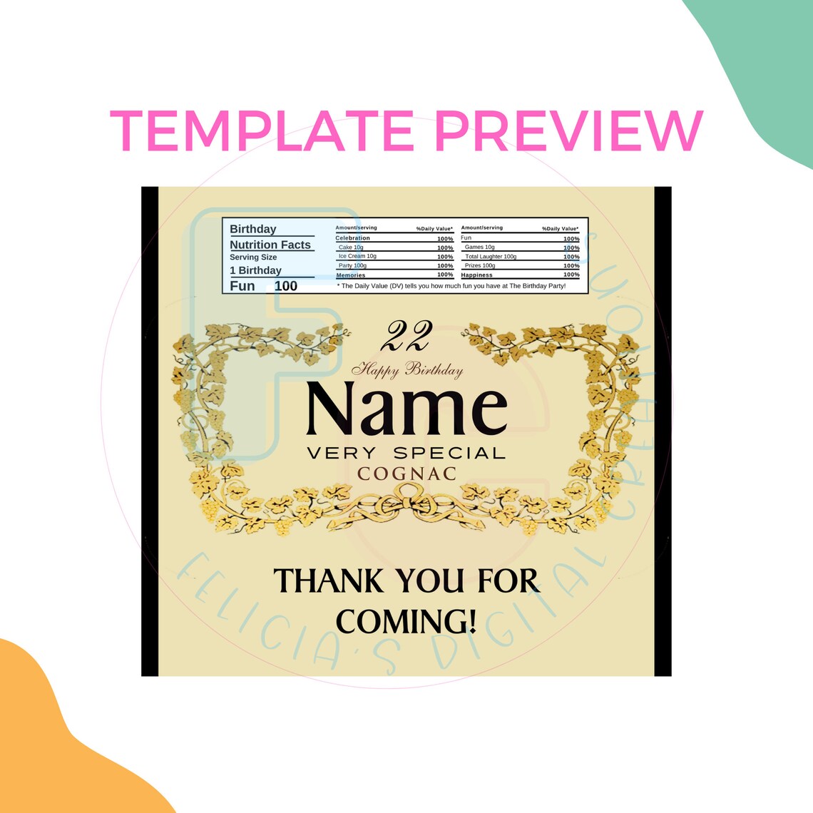 Cognac Candy Bar Wrapper | Canva Template | Instant Download ...