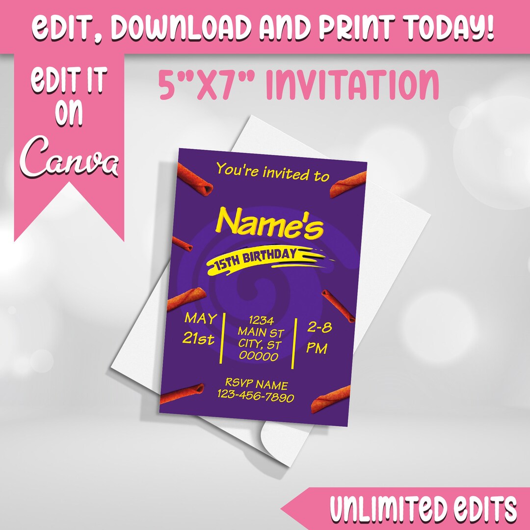 Unlimited Edits Takis Invitation Canva Template Instant - Etsy