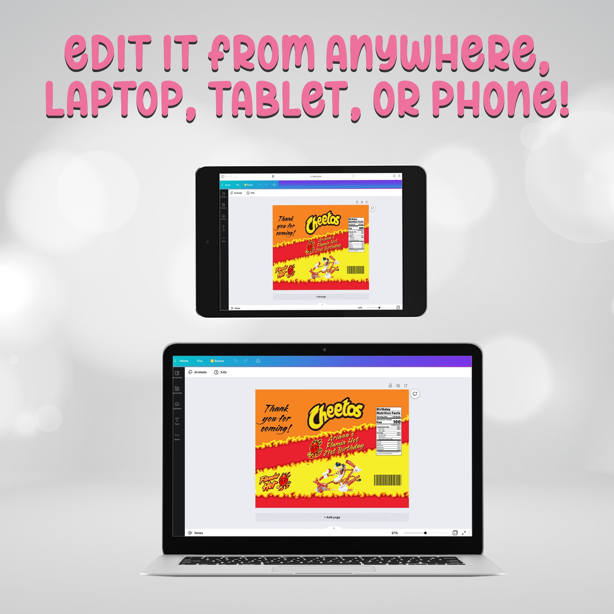 Unlimited Edits Hot Cheeto Chip Bag Wrapper Canva Template Instant ...