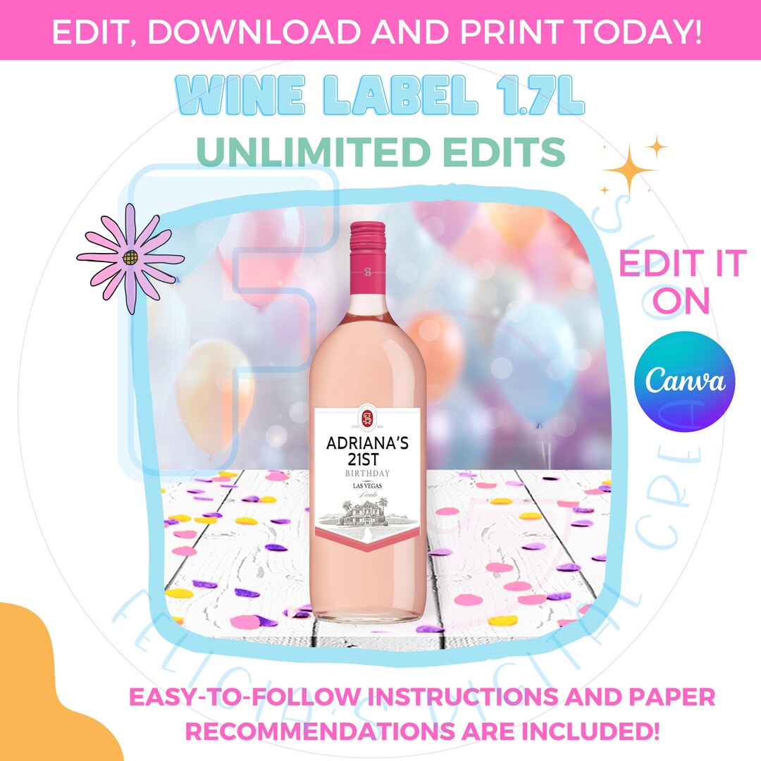 Wine Label Stella Rosa Pink 750ml Canva Template Instant Download ...