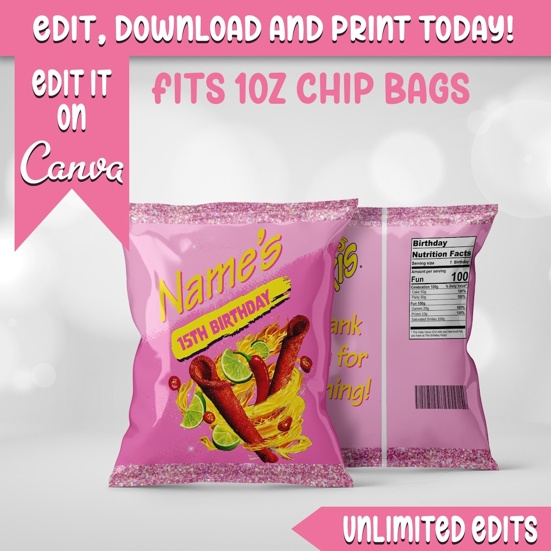 Unlimited Edits Pink Takis Chip Bag Wrapper Canva Template - Etsy
