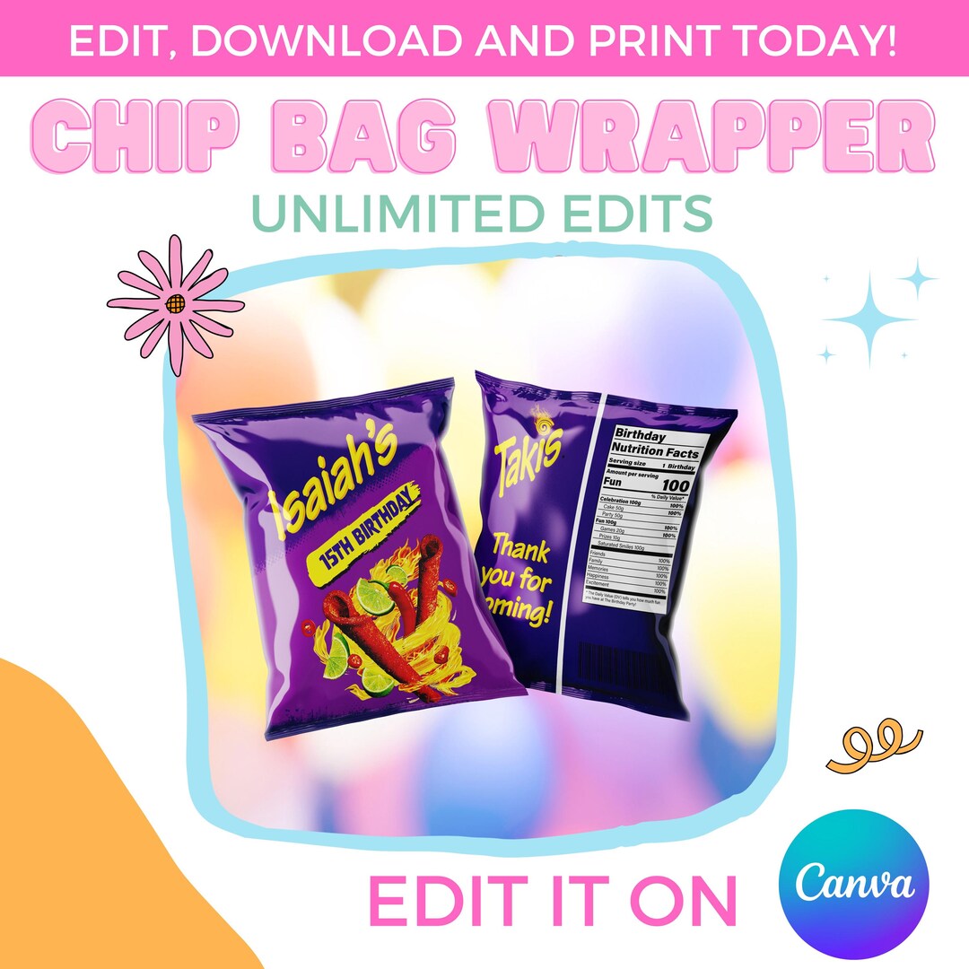 Takis Chip Bag Wrapper Canva Template | Instant Download | Unlimited ...